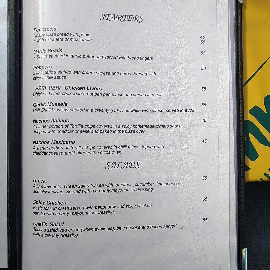Menu at La Piazza restaurant, Sedgefield