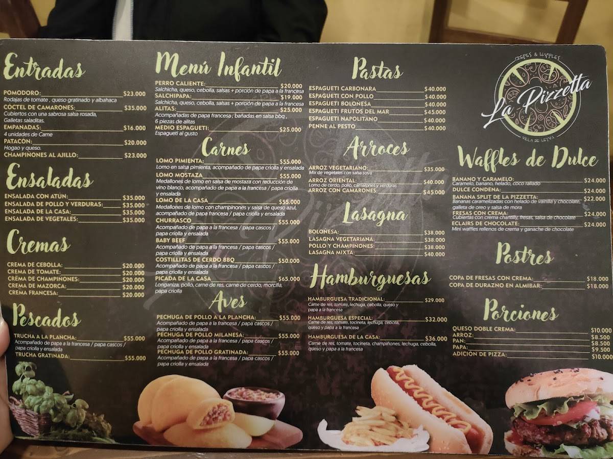 Menu at La Pizzeta restaurant, Villa de Leyva