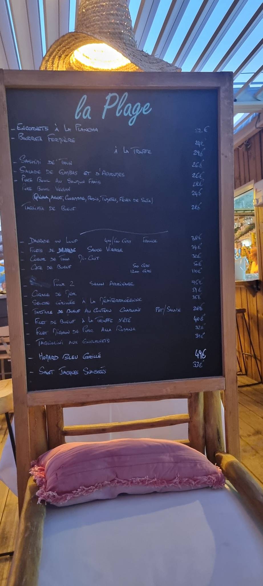 Menu au La Plage restaurant, Cavalaire-sur-Mer