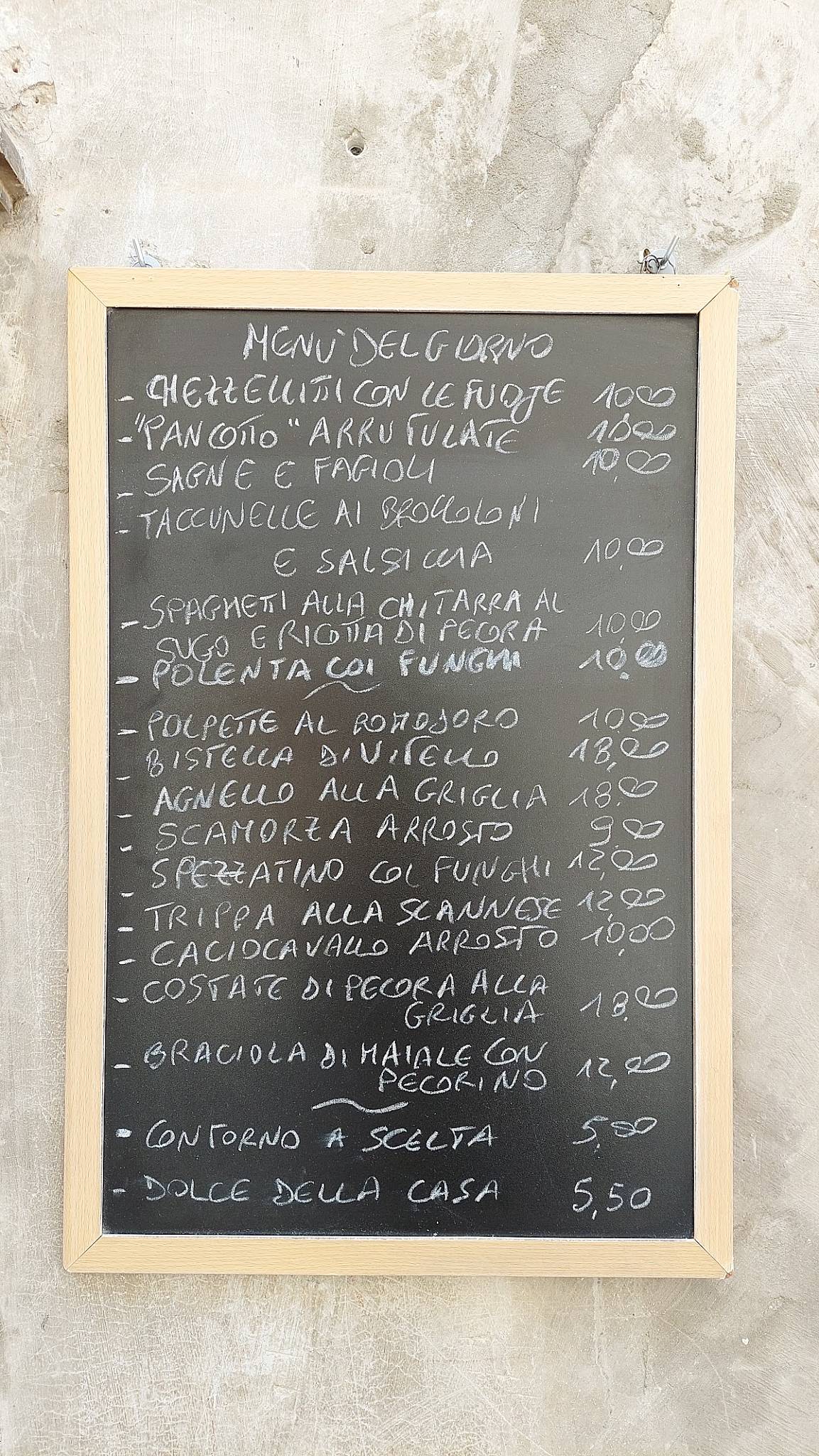 Menu da La Porta ristorante, Scanno