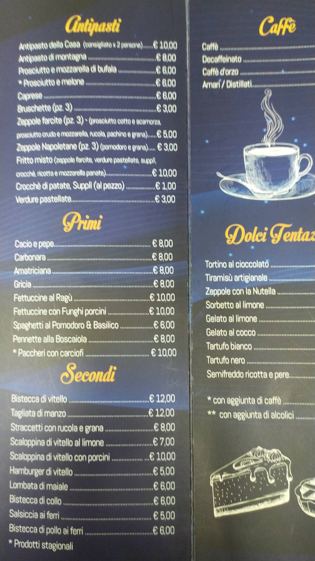 Menu da Reginella ristorante, Latina