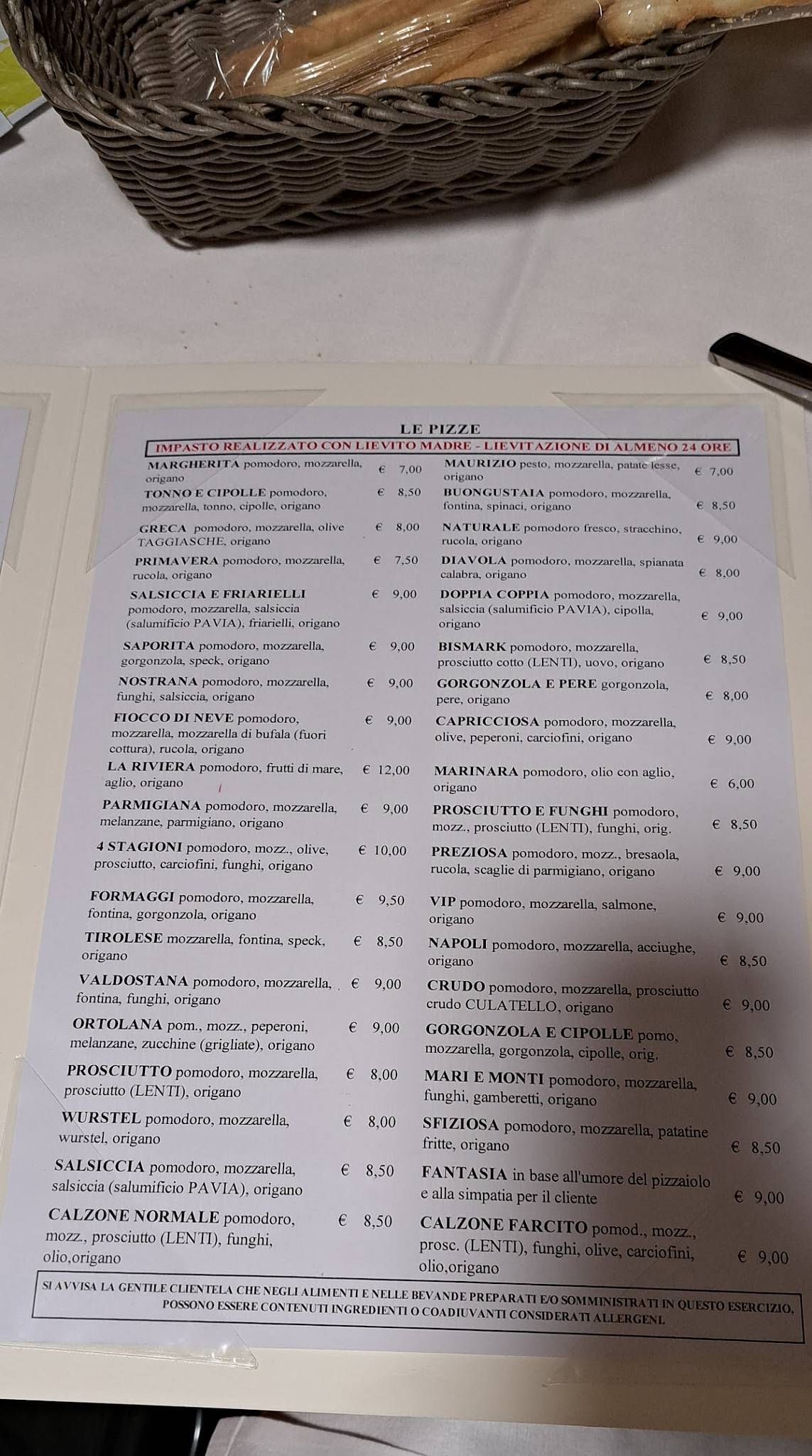 Menu da La Riviera pizzeria, Riva presso Chieri