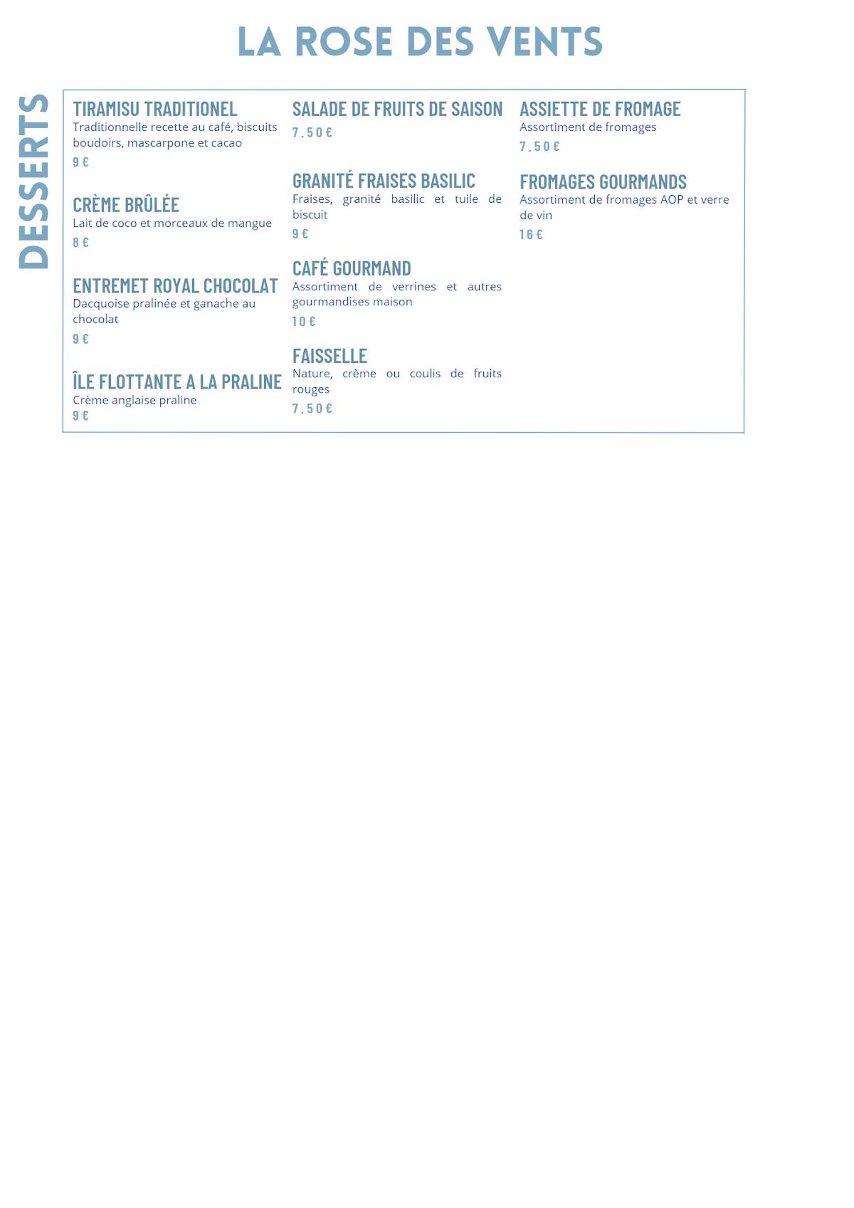 Menu at La Rose des Vents by Kyriad Prestige restaurant, Saint-Priest
