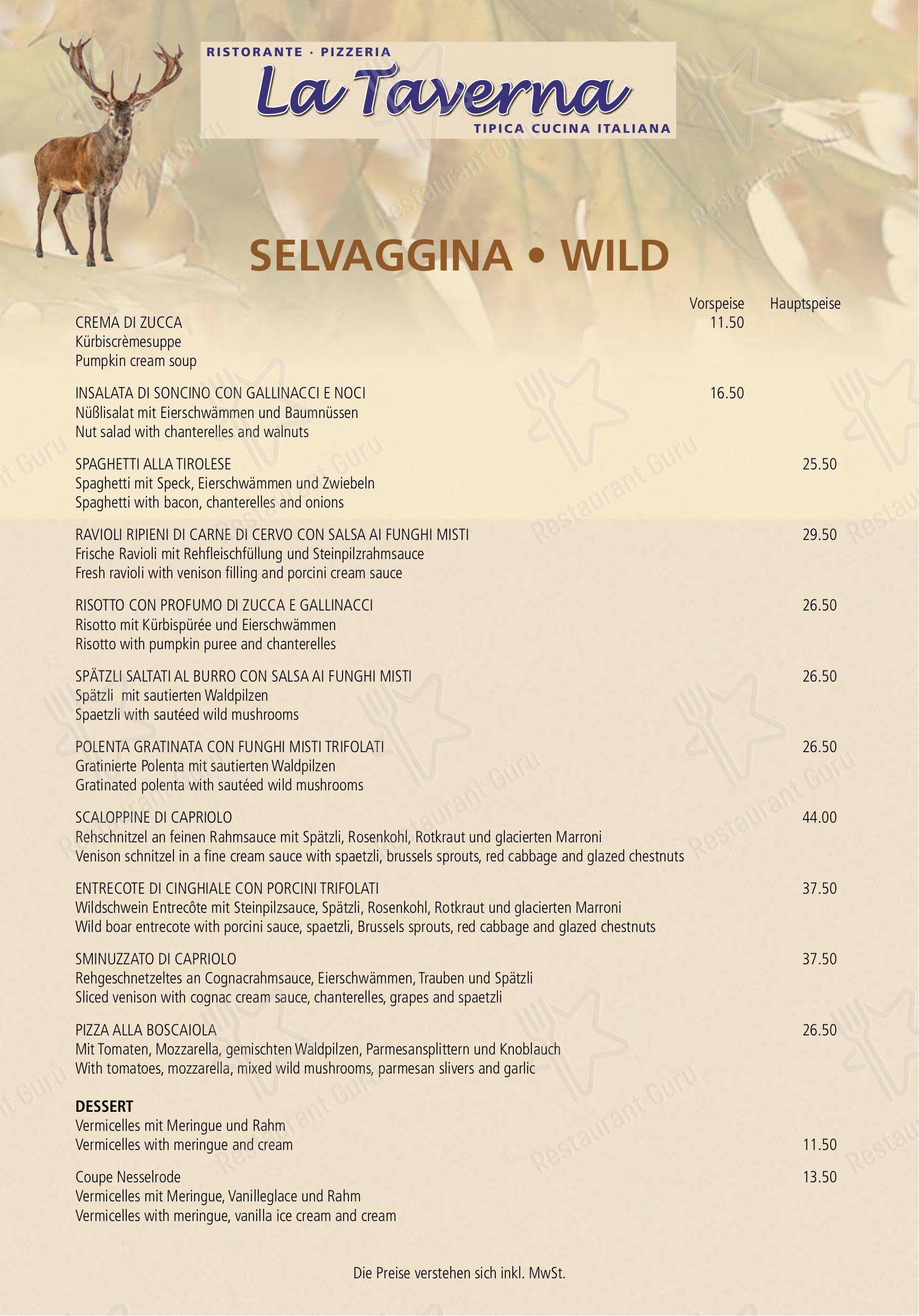 Speisekarte von La Taverna, Zug