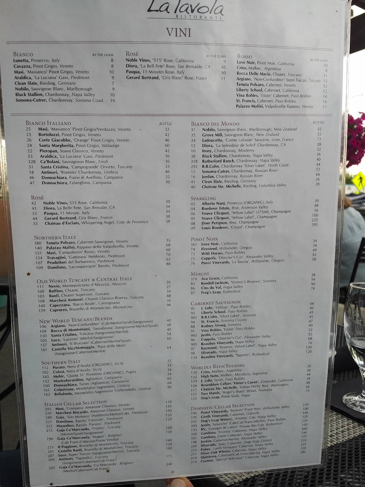 Menu at La Tavola restaurant, Waterbury