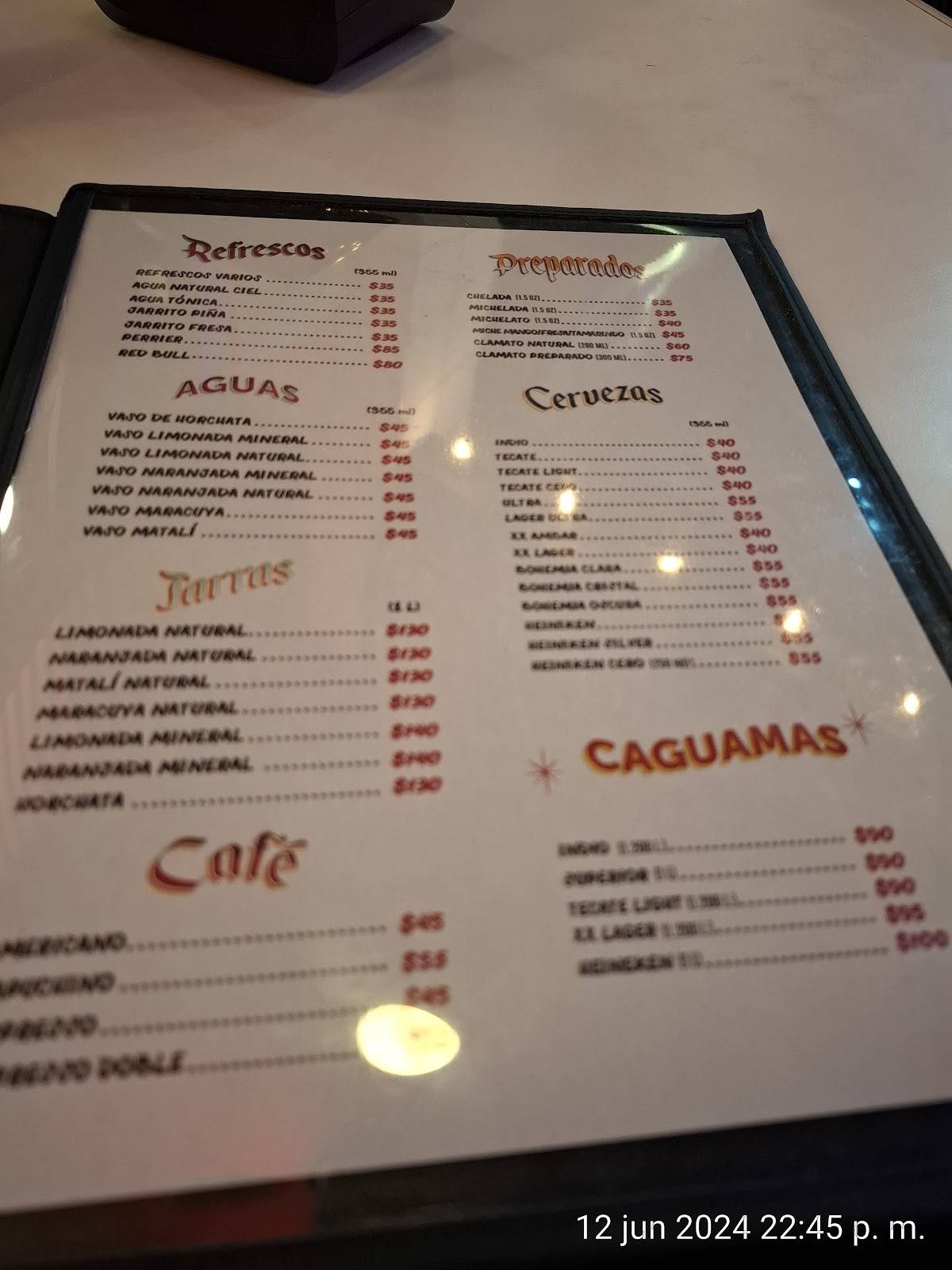Menu at La Tina Cantina Ruiz Cortines restaurant, Villahermosa