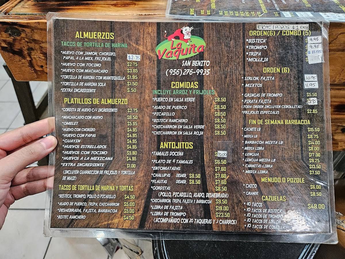 Menu at La Vaquita #1 San Benito restaurant, San Benito