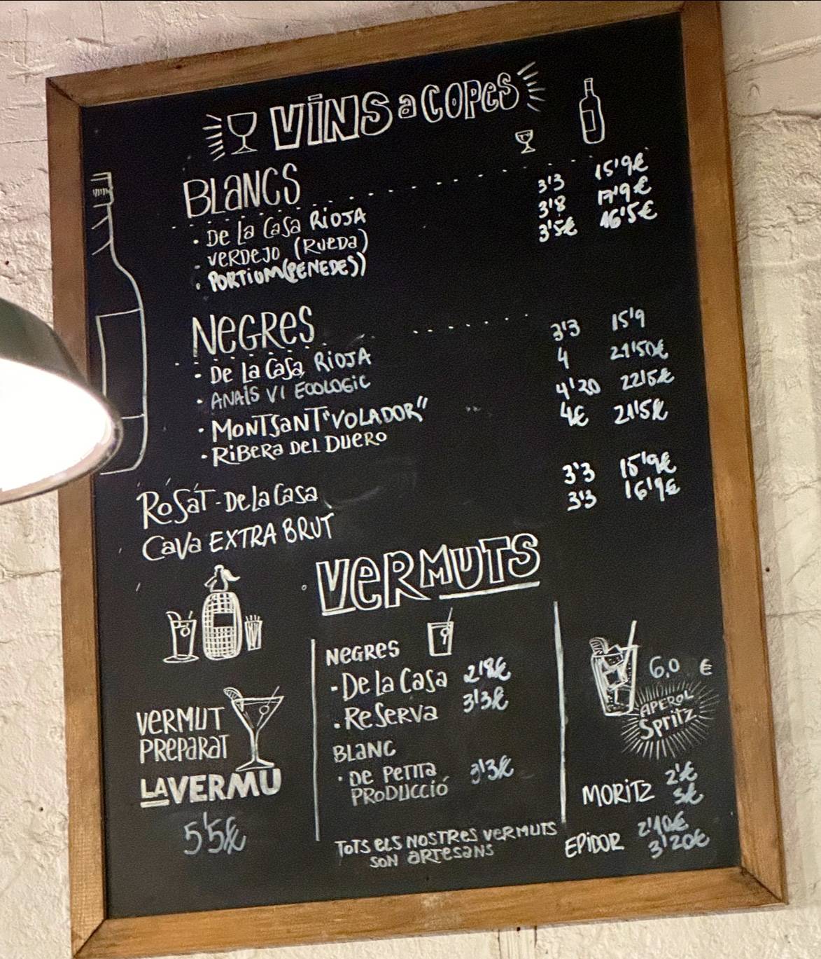 Menu at La Vermu pub & bar, Barcelona