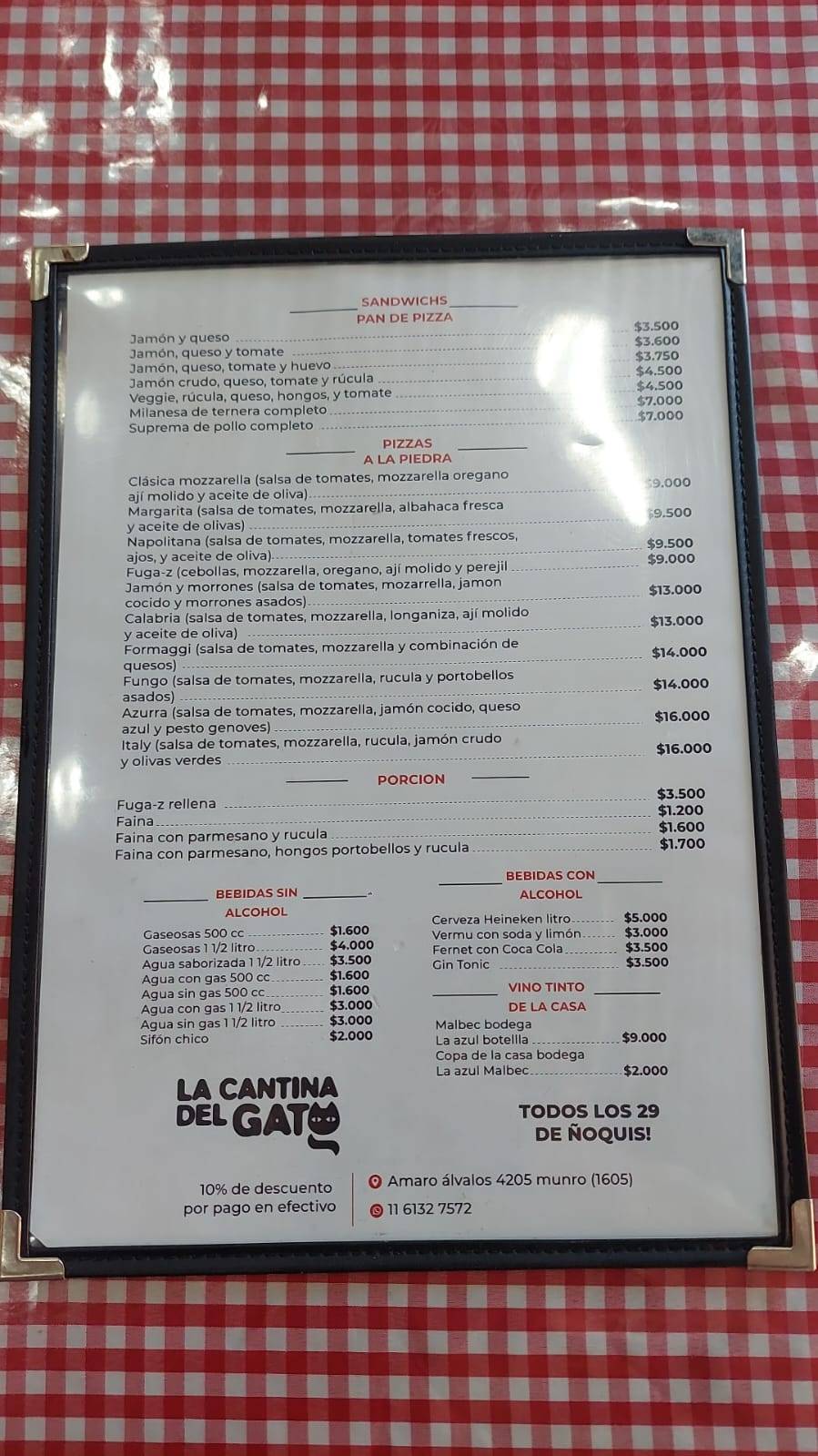 Carta del restaurante La cantina del Gato, Munro