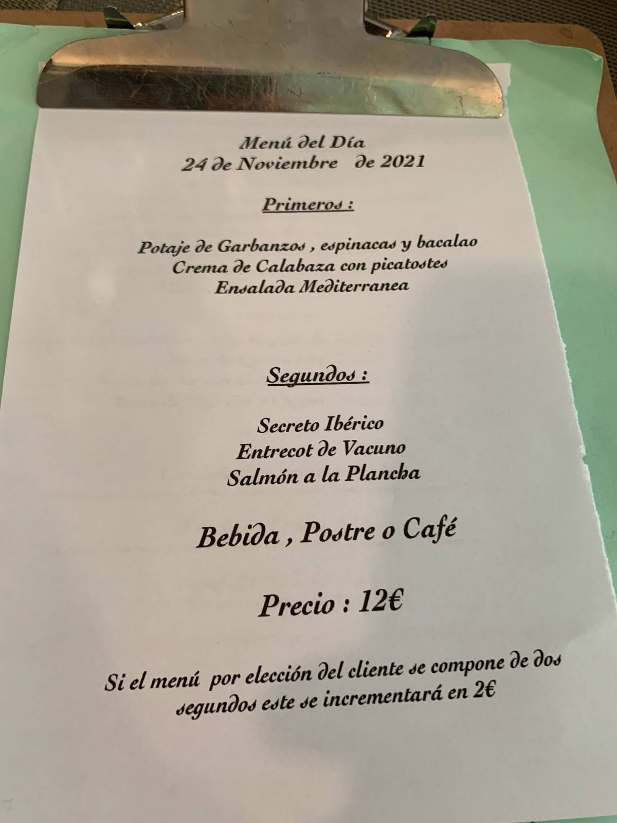 Menu at La h es muda La Tablas restaurant, Madrid