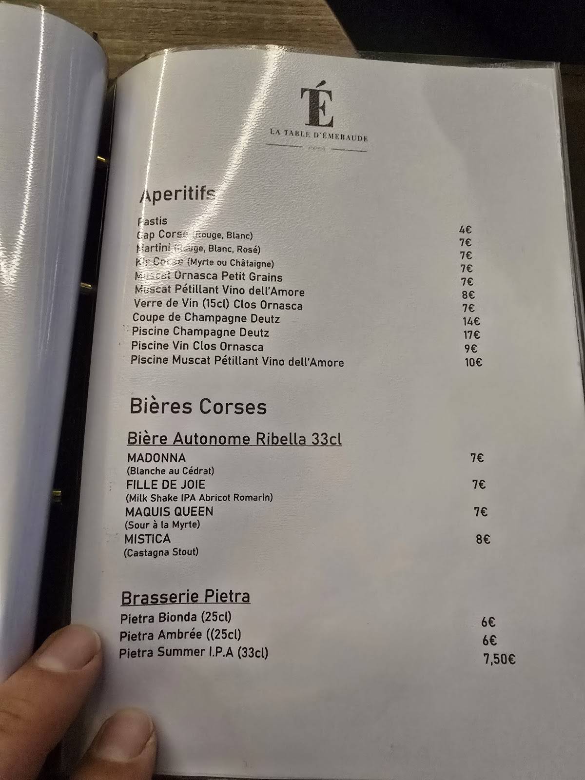 Menu au La Table D'émeraude restaurant, Ajaccio, Boulevard Stéphanopoli ...