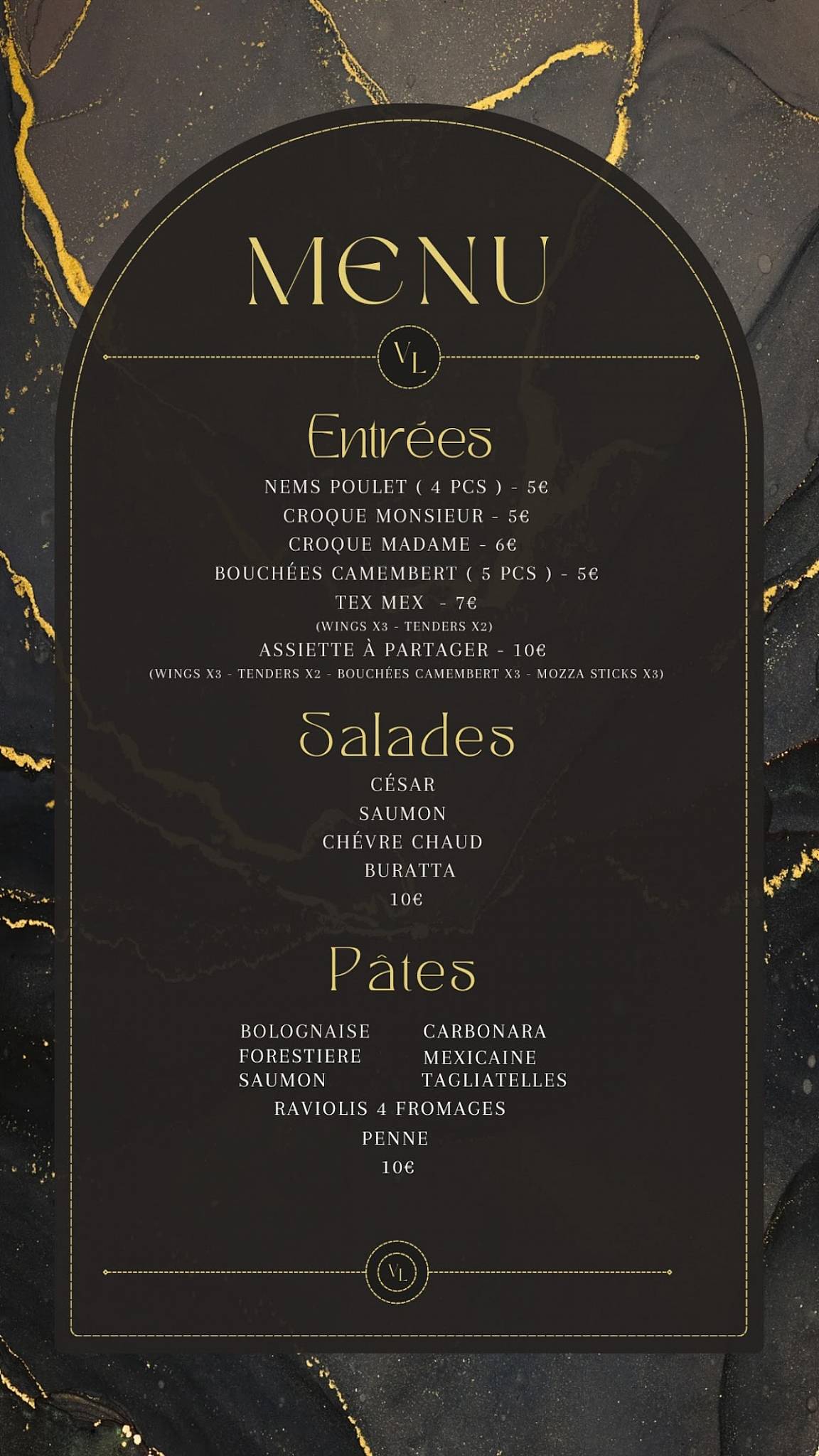 Menu au La veranda lounge restaurant, Morsang-sur-Orge