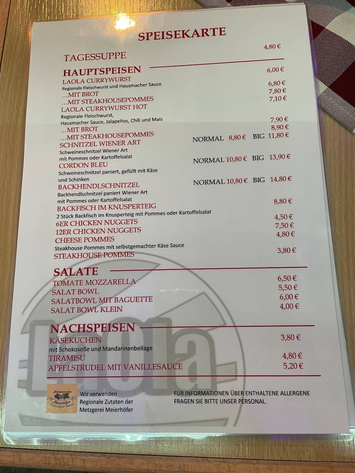 Speisekarte von LaOla - Restaurant-Biergarten-Eventzelt Sportzentrum ...