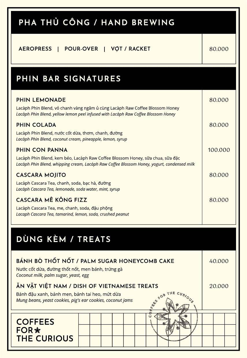 Menu at Lacàph Coffee Experiences Space restaurant, Ho Chi Minh City