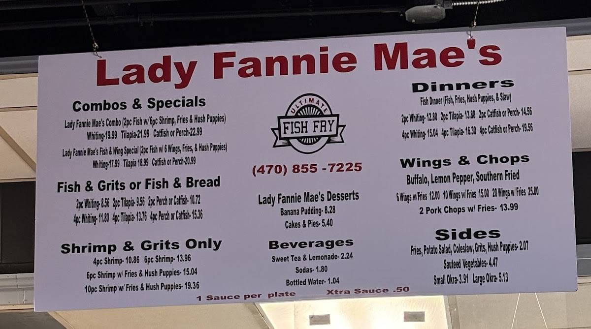 Menu at Lady Fannie Mae's Ultimate Fish Fry restaurant, Fairburn