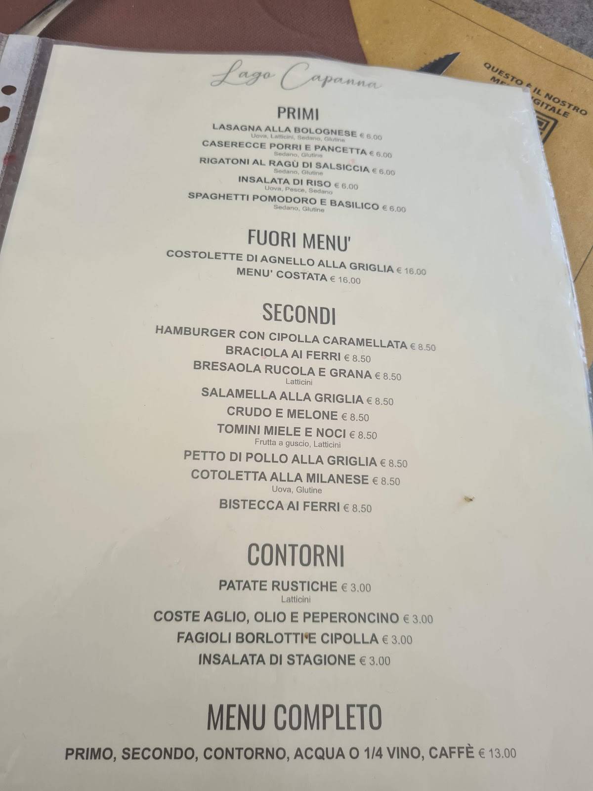 Speisekarte von Lago Capanna restaurant, Cusago, Loc. Cava Manara