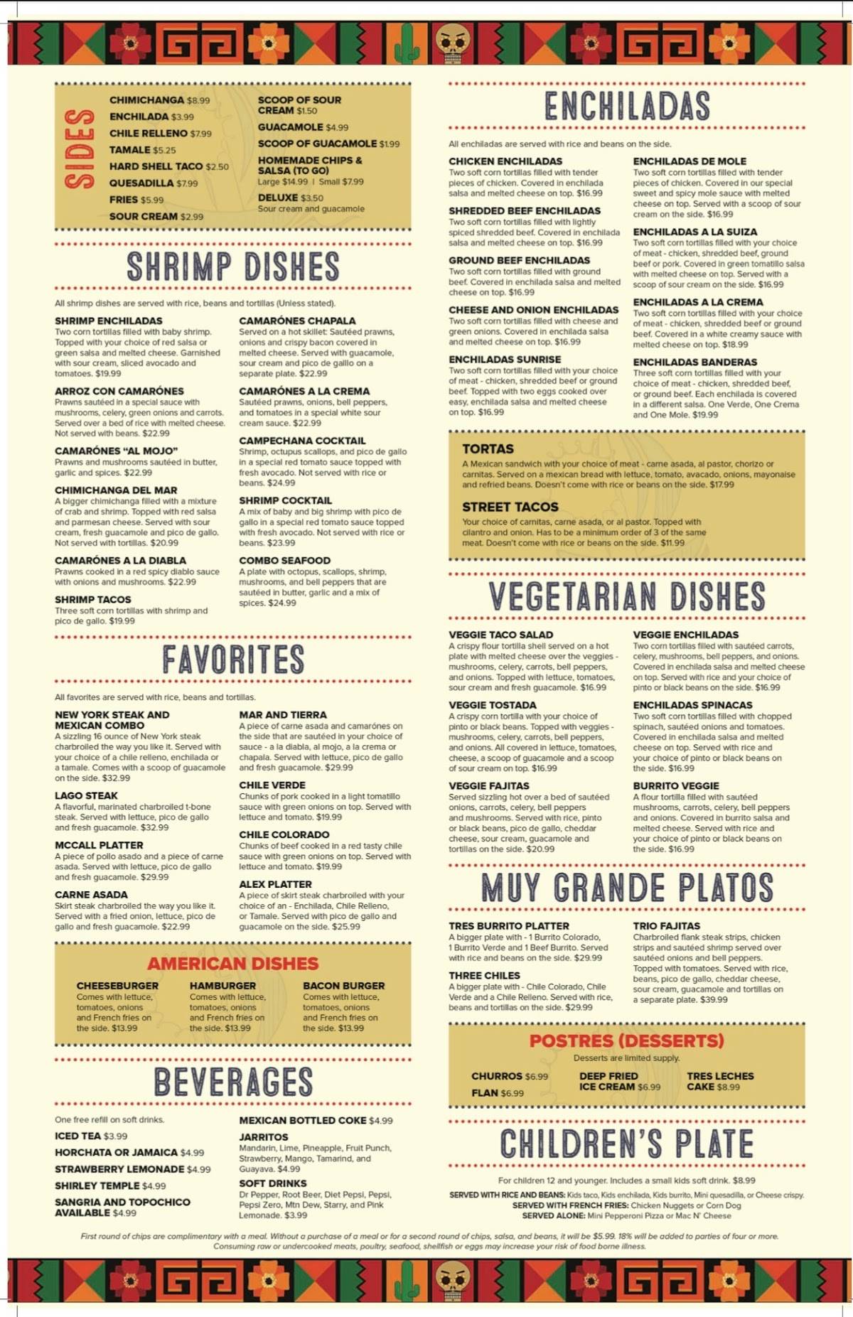 Menu at Lago Chapala Mexican Restaurant, McCall, 317 E Lake St