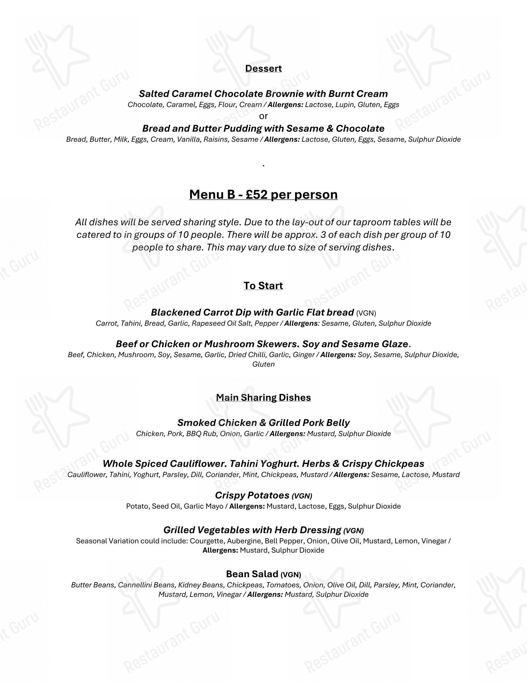 Menu at Lagom restaurant, London