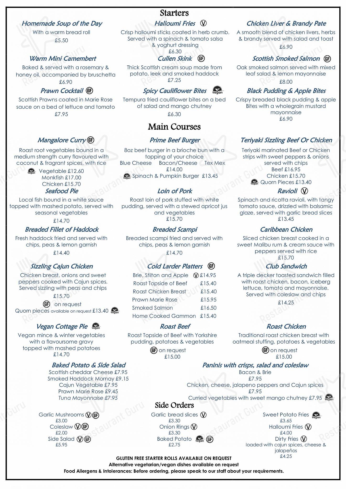 Menu at Laichmoray Hotel restaurant, Elgin