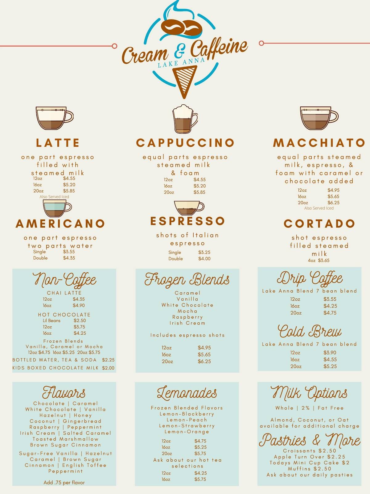 Carta del café Lake Anna Cream and Caffeine, Estados Unidos