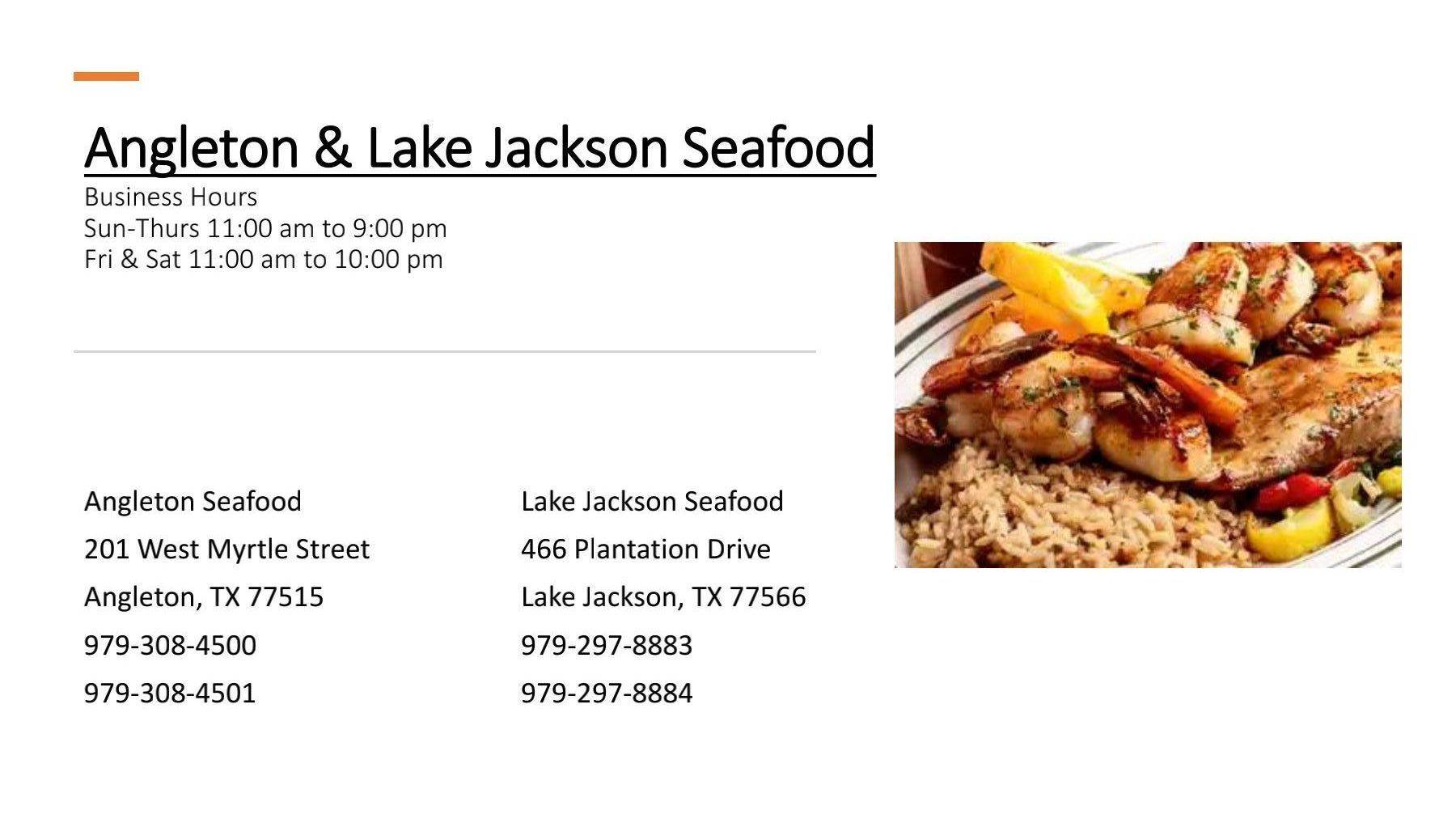 Menu at Lake Jackson Seafood restaurant, Lake Jackson, 466 Plantation Dr