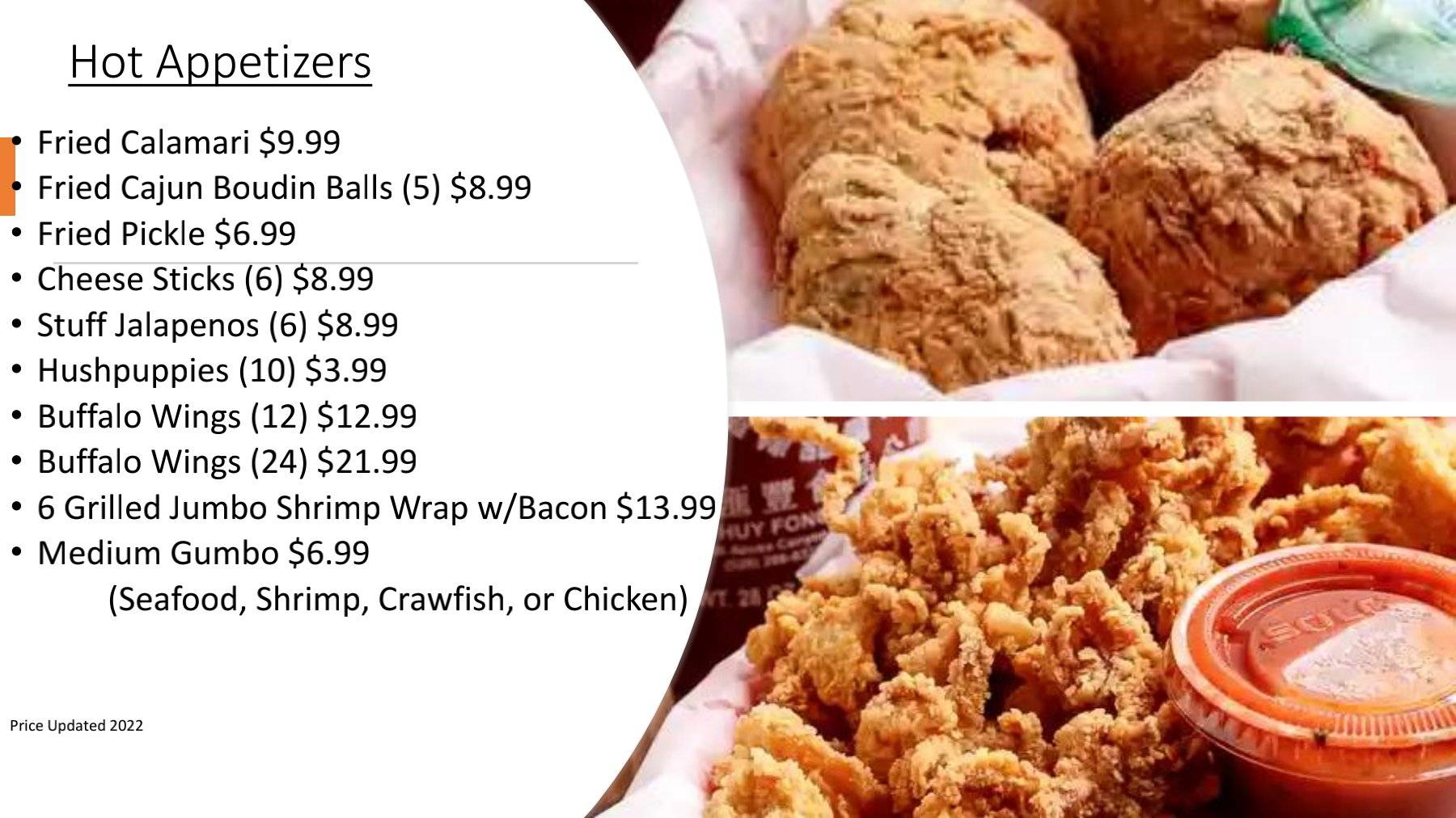 Menu at Lake Jackson Seafood restaurant, Lake Jackson, 466 Plantation Dr