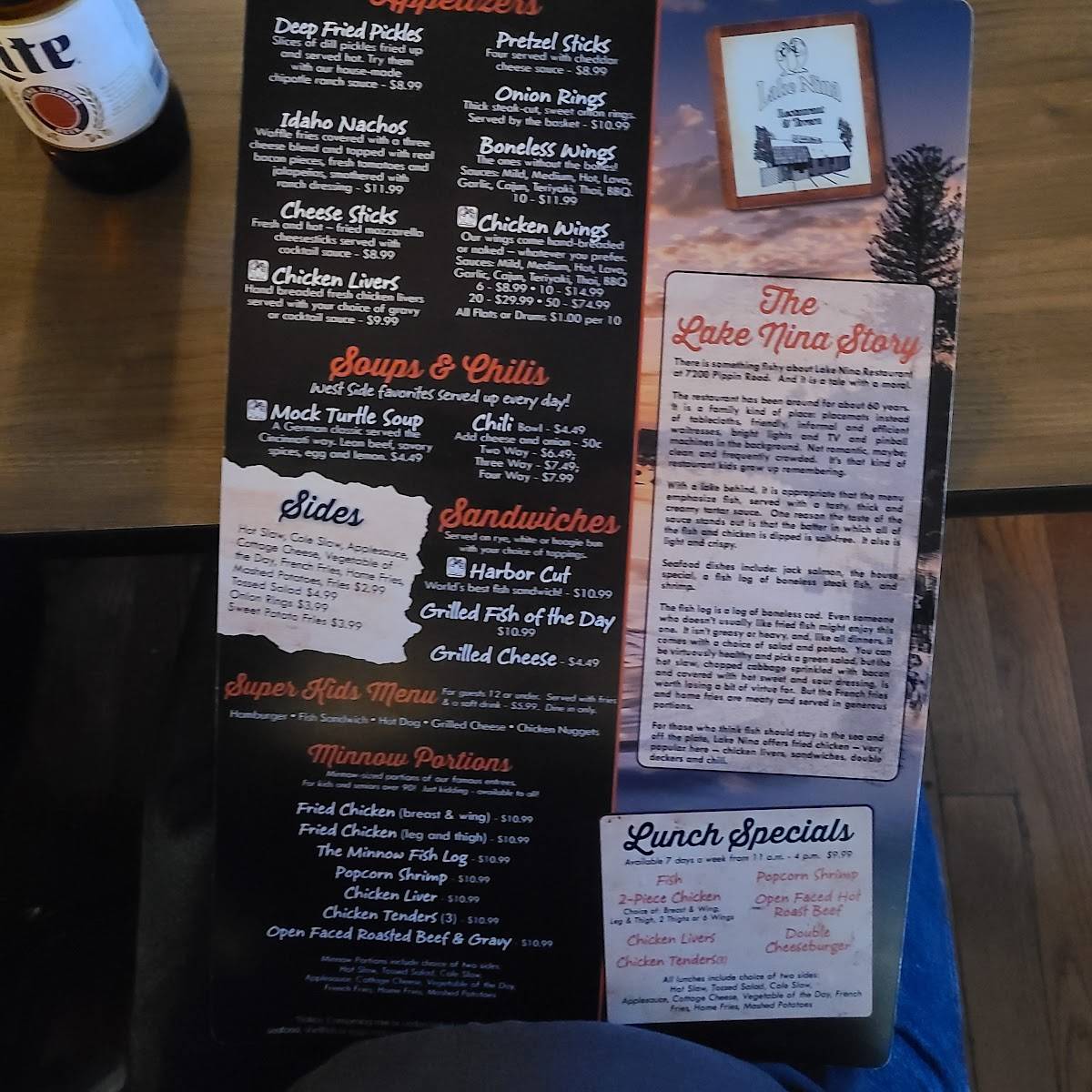 Menu at Lake Nina Restaurant, Cincinnati