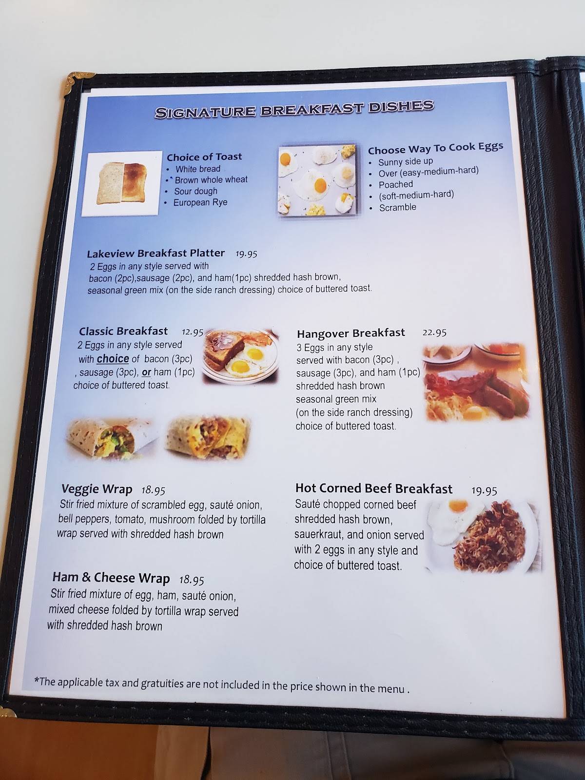 Menu at Lakeview Restaurant, Harrison Hot Springs