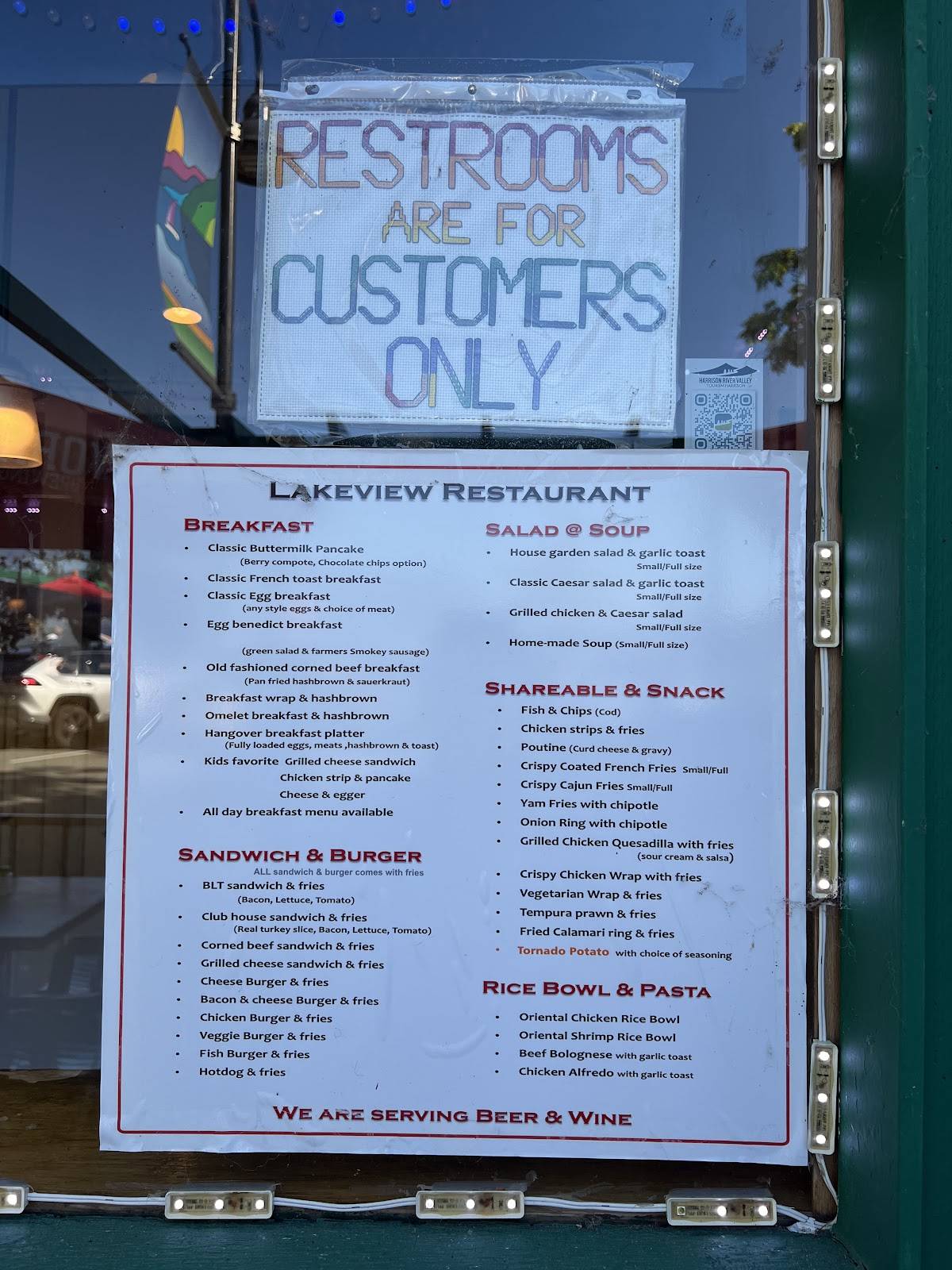 Menu at Lakeview Restaurant, Harrison Hot Springs