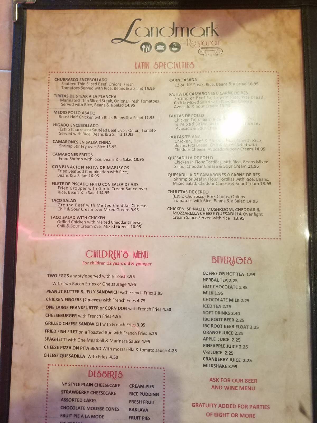 Menu at Landmark Family Restaurant, Rome