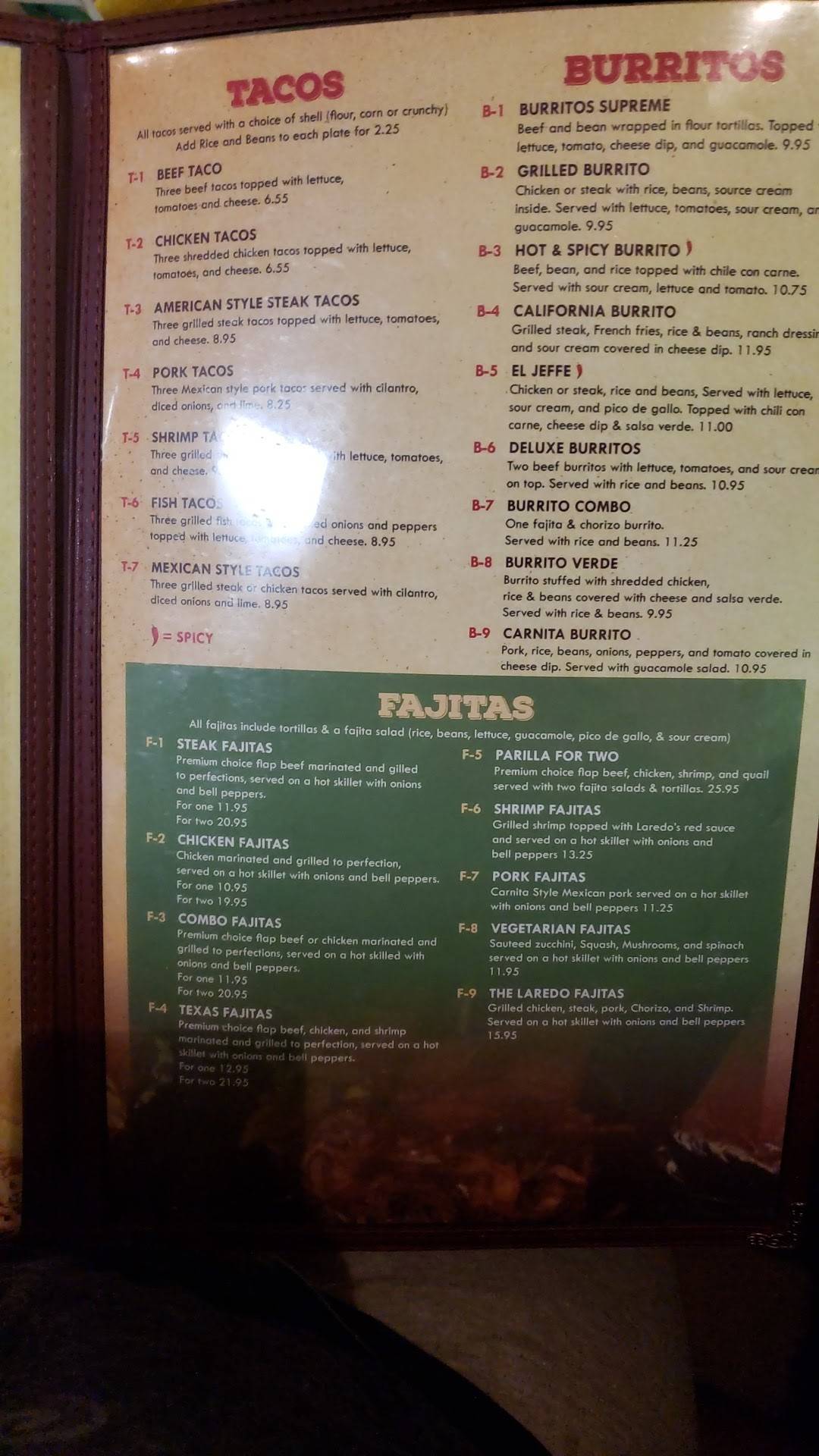 Menu at Laredo Mexican Restaurant, Keystone Heights, State Rte 100