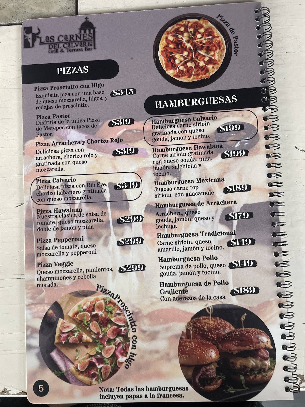 Carta del restaurante Las Carnes del Calvario, Metepec