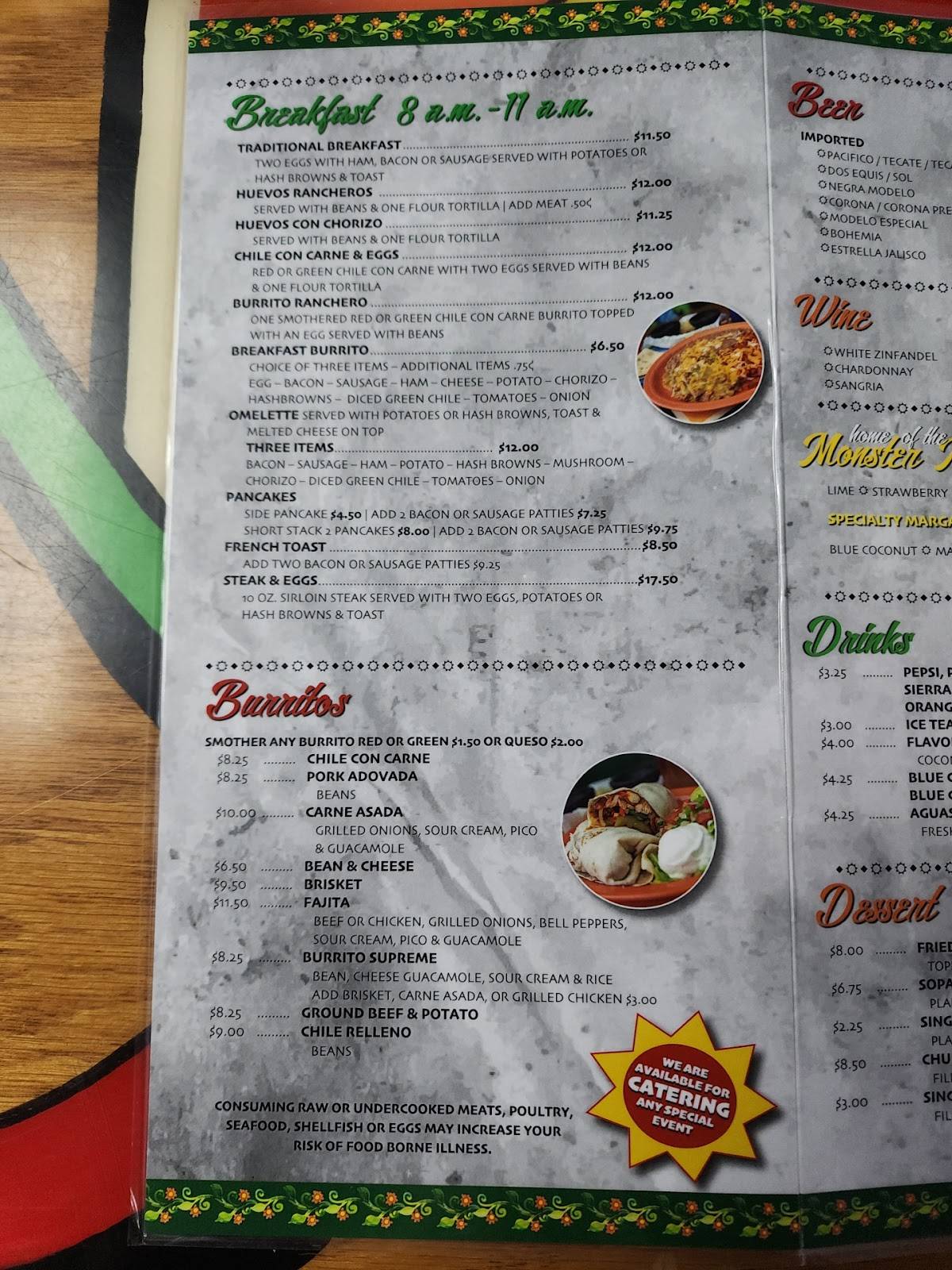 Menu at Chachi's restaurant, Las Cruces, 505 Joe Gutierrez St