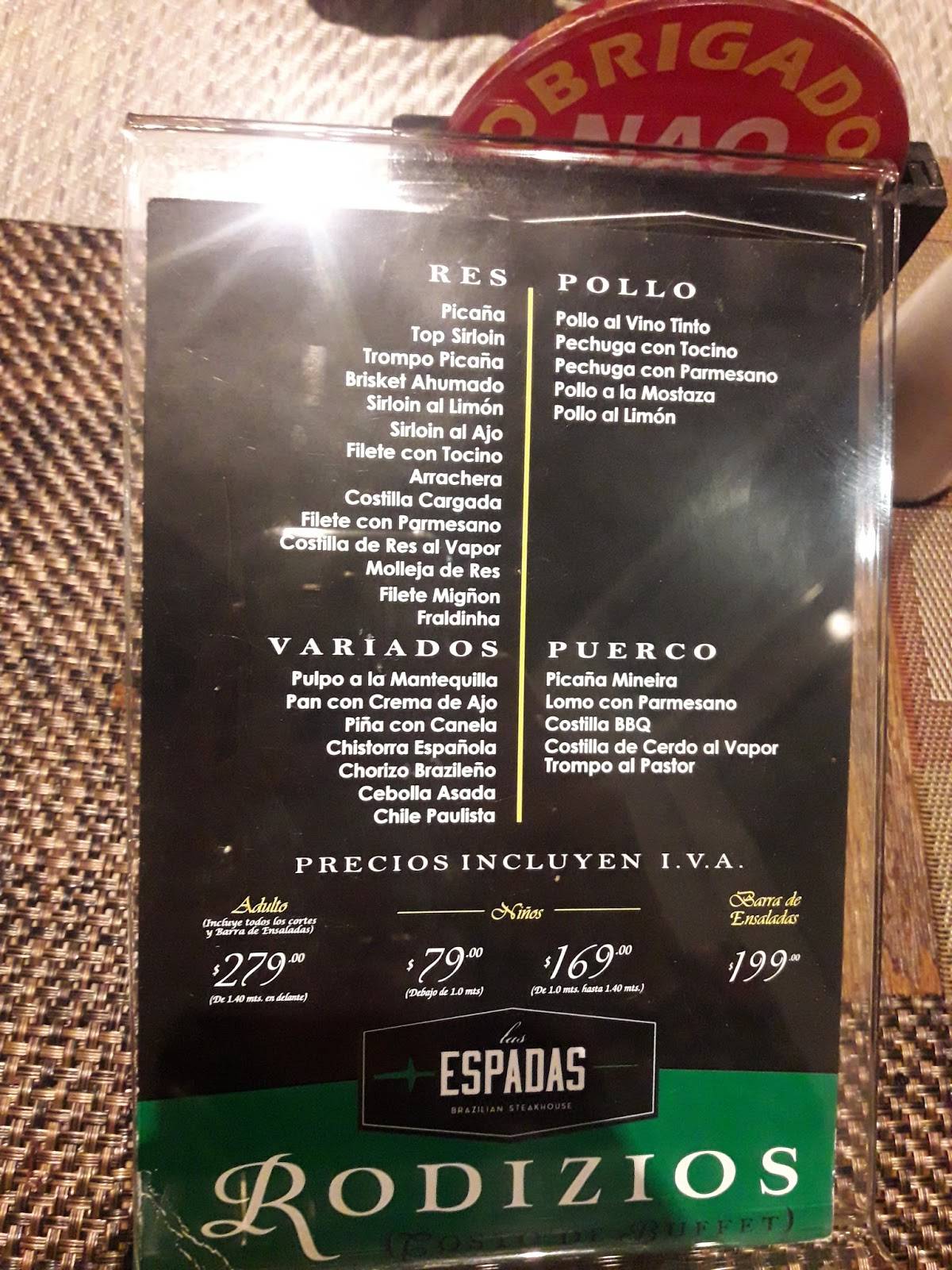 Carta de Las Espadas - Brazilian Steakhouse, Ciudad Juarez, Av ...