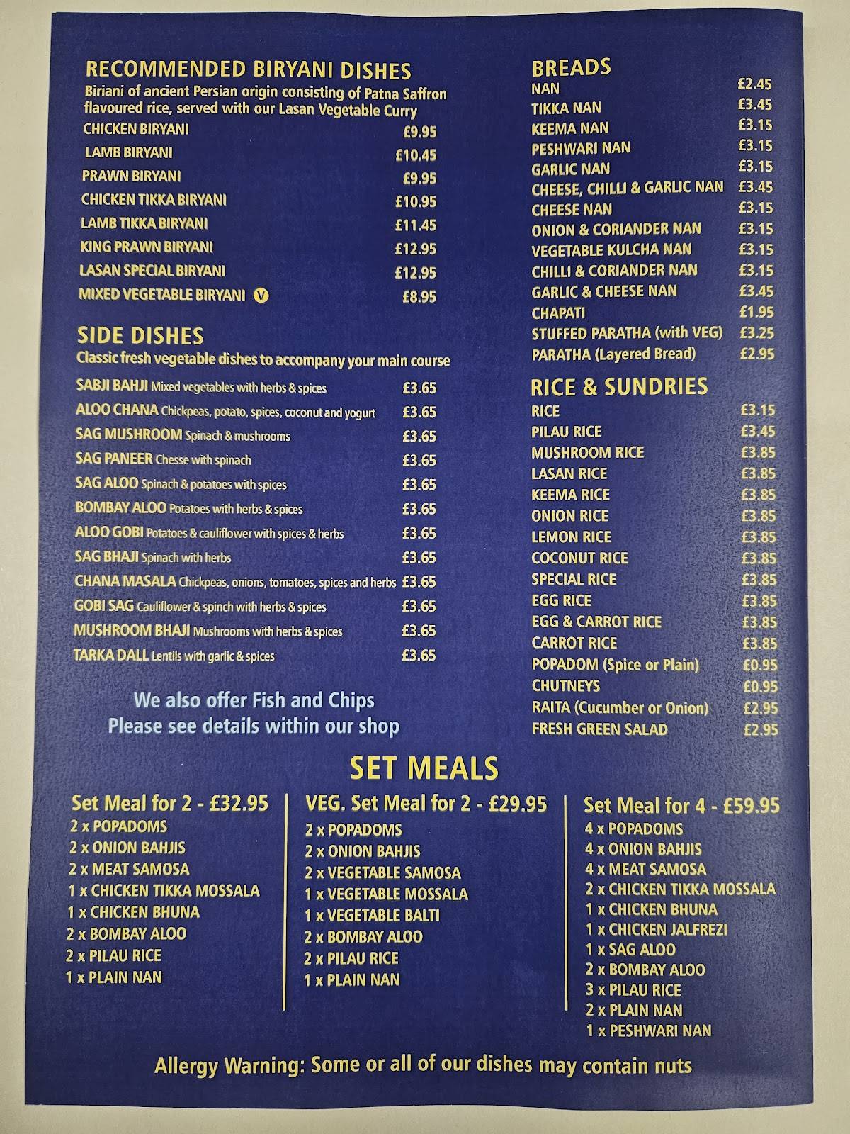Menu at Lasan Takeaway Shotley fast food, Ipswich
