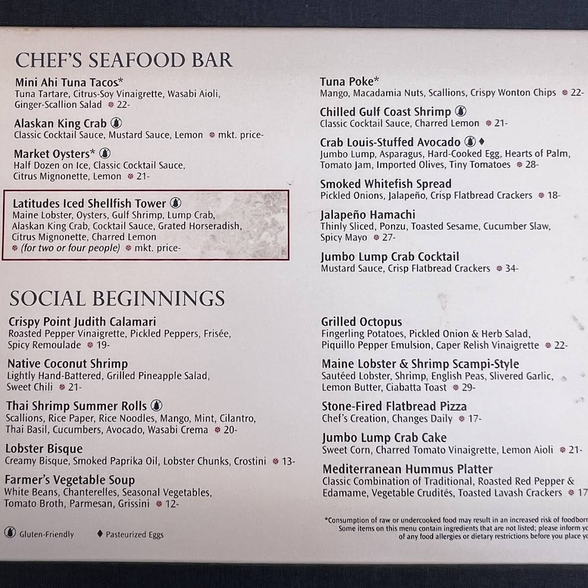 Menu at Latitudes restaurant, Highland Beach, S Ocean Blvd