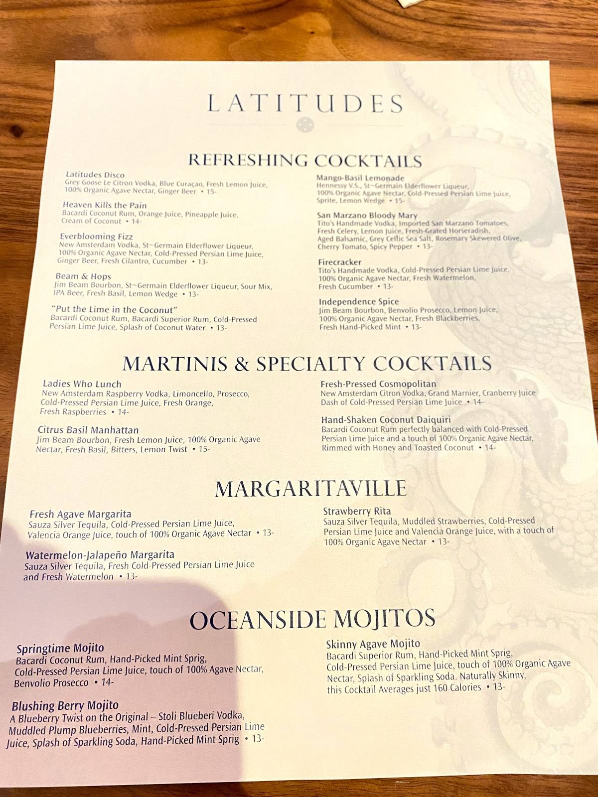 Menu at Latitudes Restaurant, Highland Beach, S Ocean Blvd