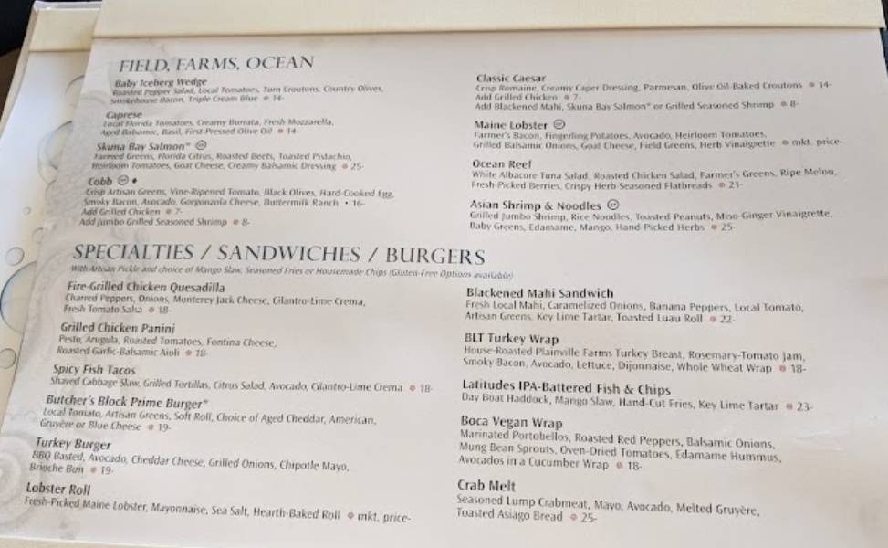 Menu at Latitudes Restaurant, Highland Beach, S Ocean Blvd