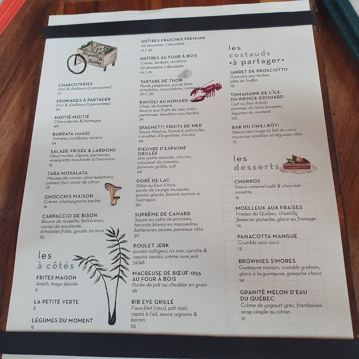 Menu au Le Boating Club, Laval