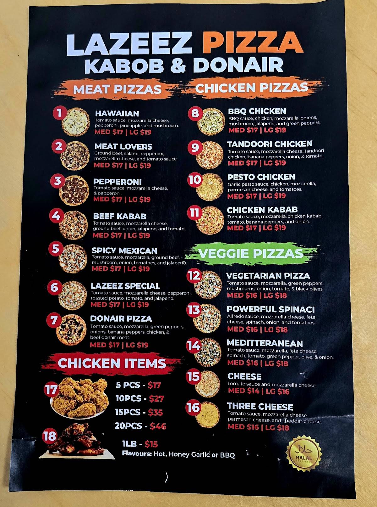 Menu at Lazeez Pizza & Kabob House pizzeria, Surrey