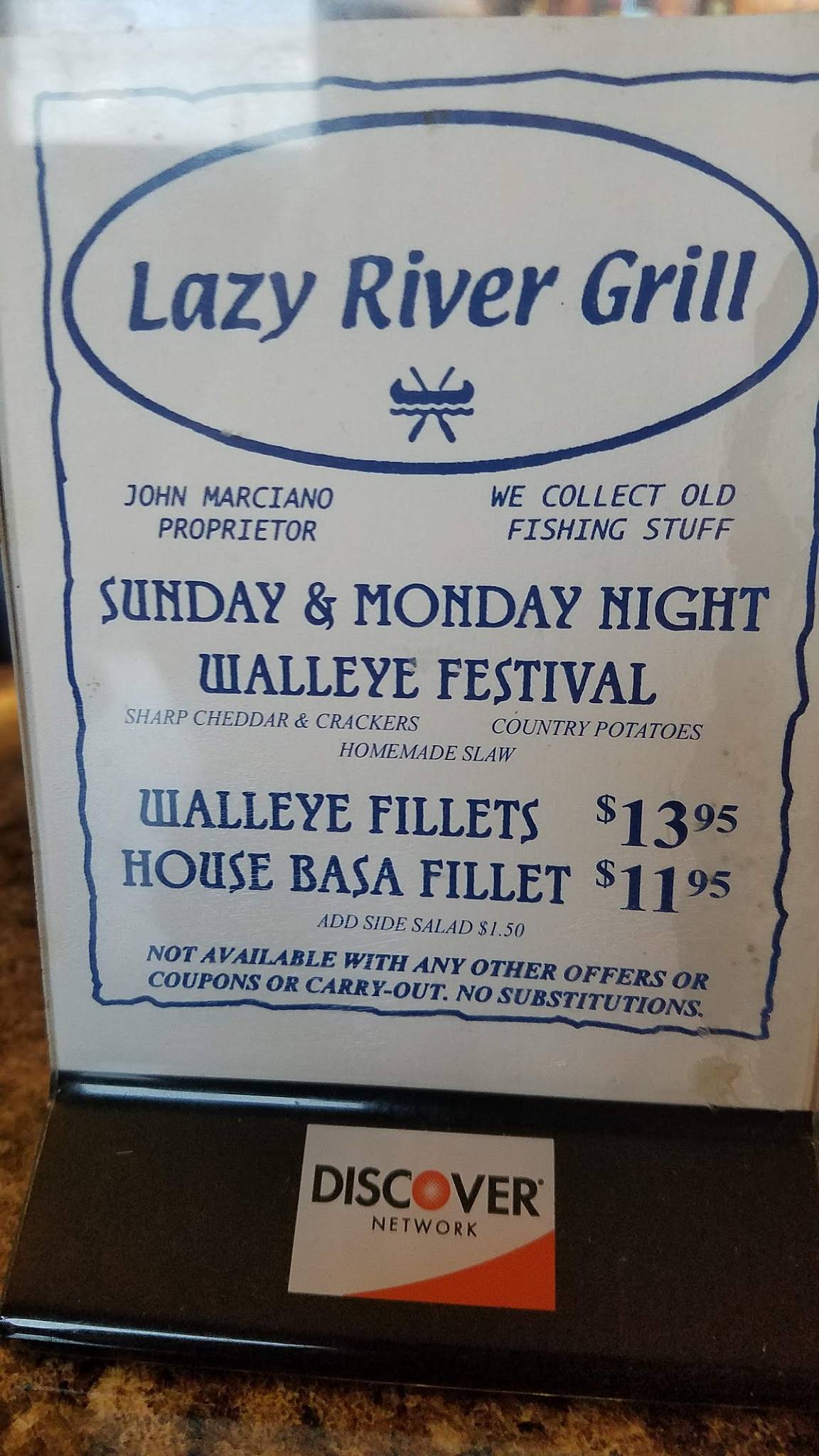 Menu at Lazy River Grill restaurant, Manchester