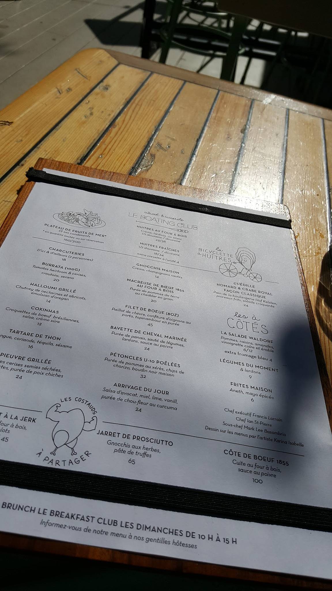 Menu au Le Boating Club, Laval