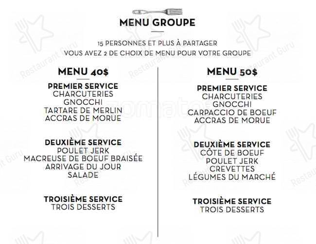 Menu au Le Boating Club, Laval