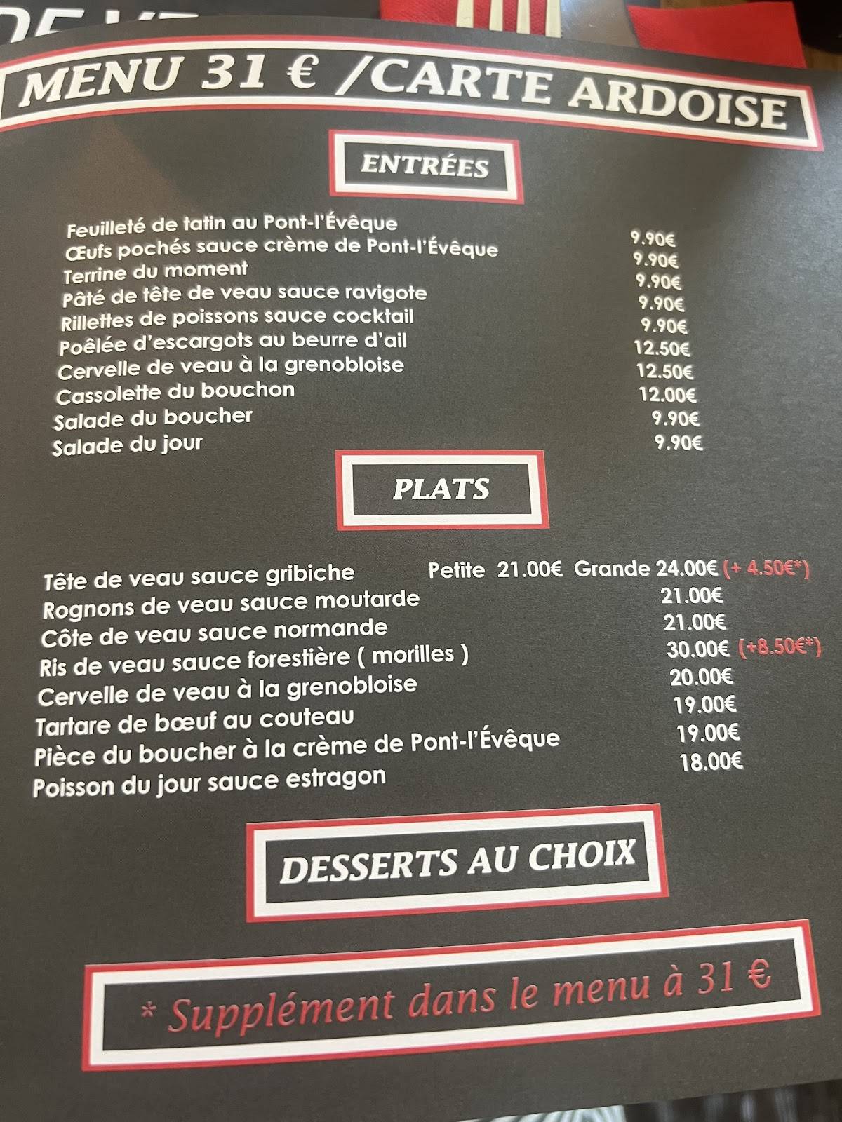 Menu au Le Bouchon Normand restaurant, Pont-l'Évêque