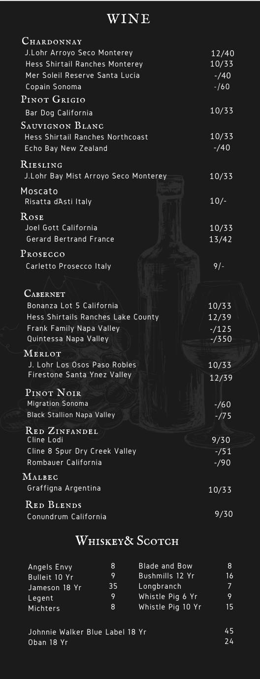 Menu at , Le Claire