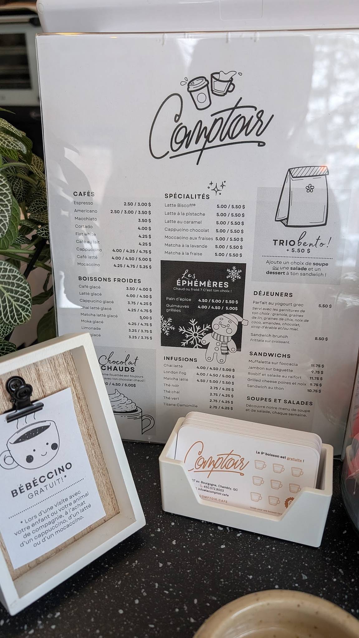 Menu au Le Comptoir Café et prêt-à-manger, Chambly