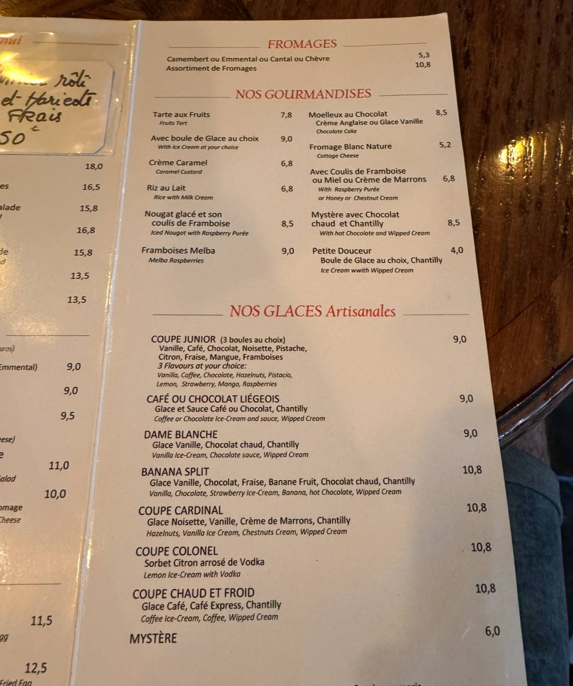 Menu at Le Danton cafe, Paris, 103 Bd Saint-Germain