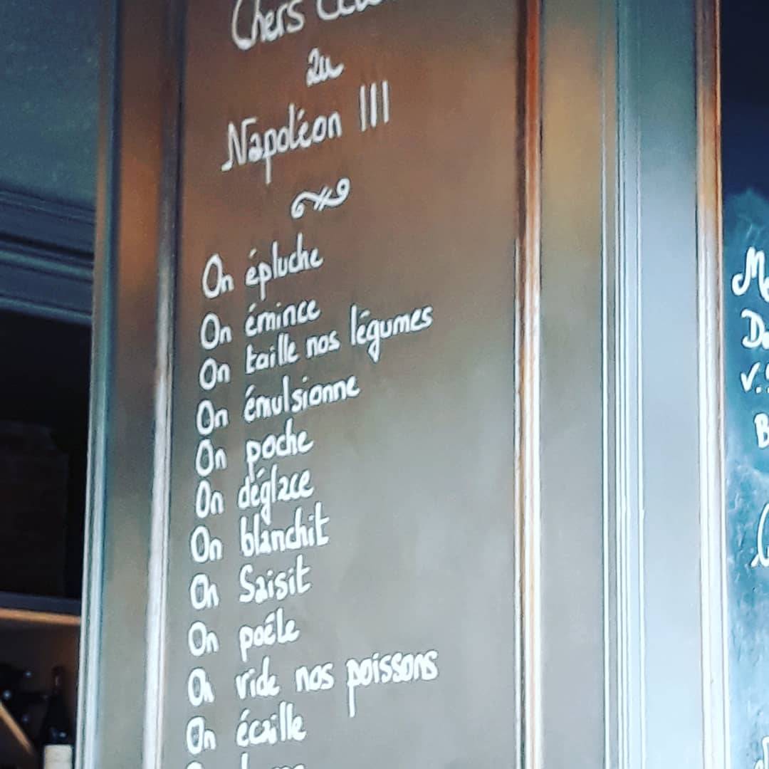 Menu at Le Napoléon III restaurant, Paris