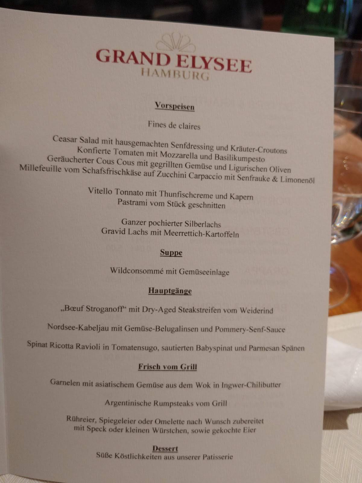 Speisekarte von Le Parc im Grand Elysée Hamburg restaurant, Hamburg, Rothenbaumchaussee 10