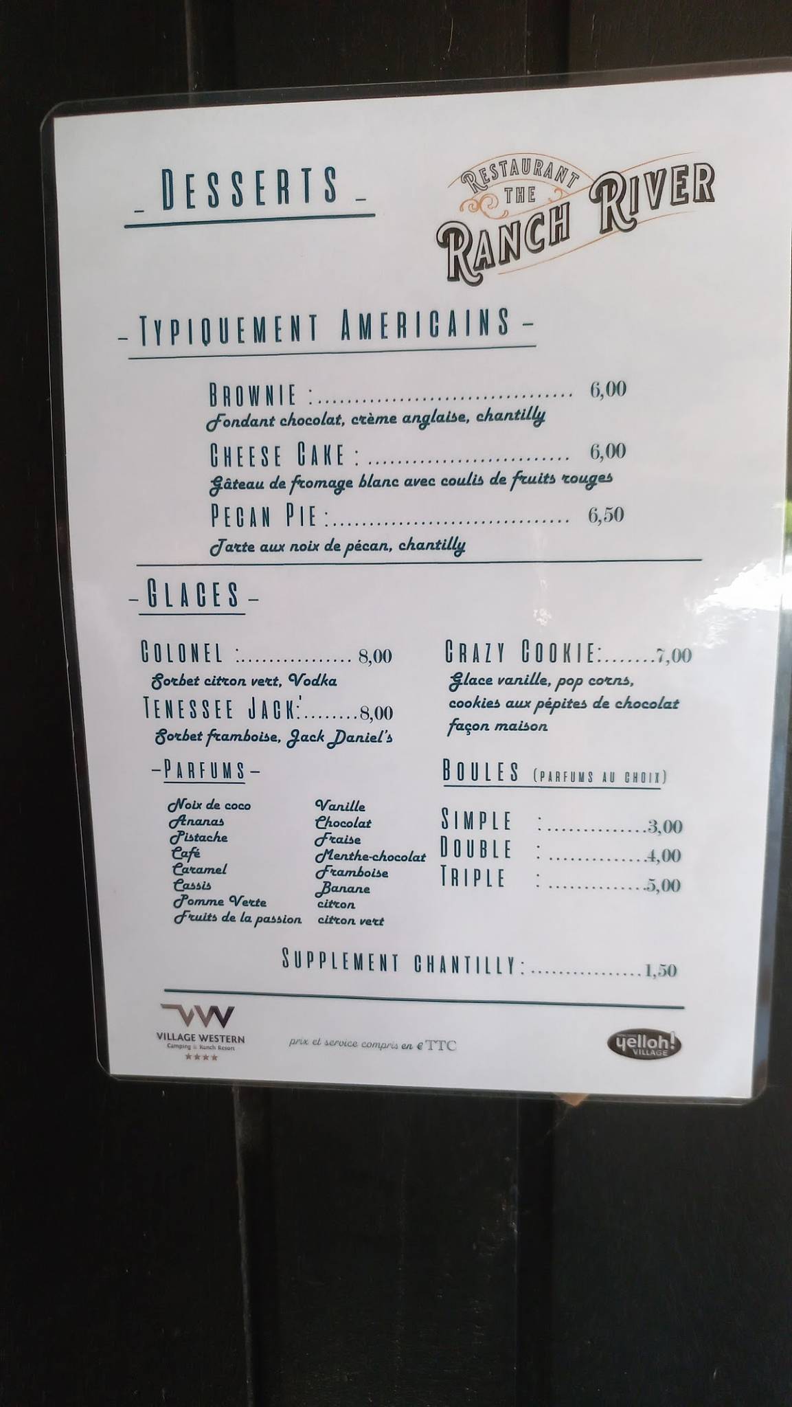 Menu au Le Ranch River restaurant, Hourtin